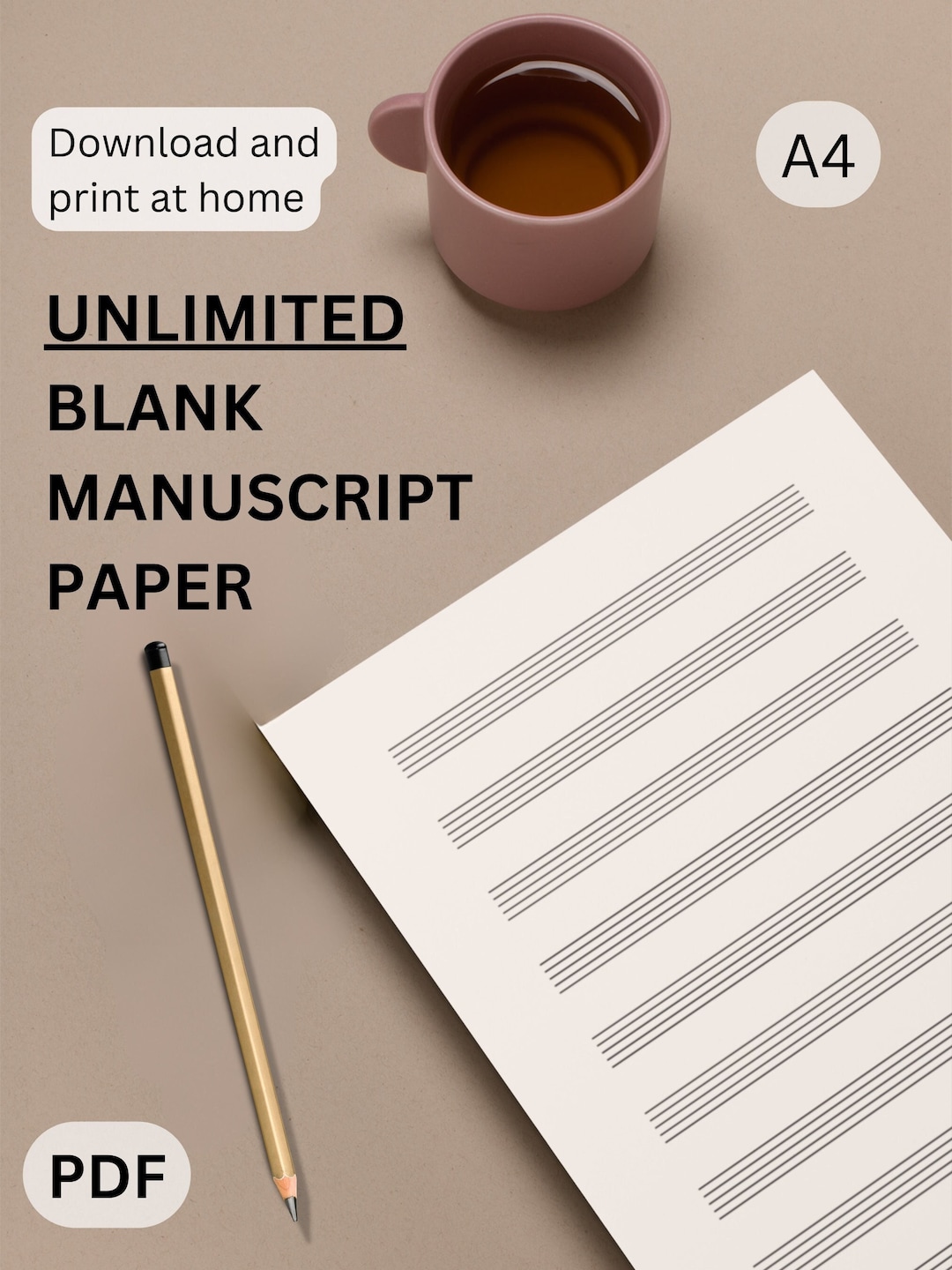 BLANK MANUSCRIPTS PAPER A4, Unlimited Print at Home Staff Paper, Ledger ...