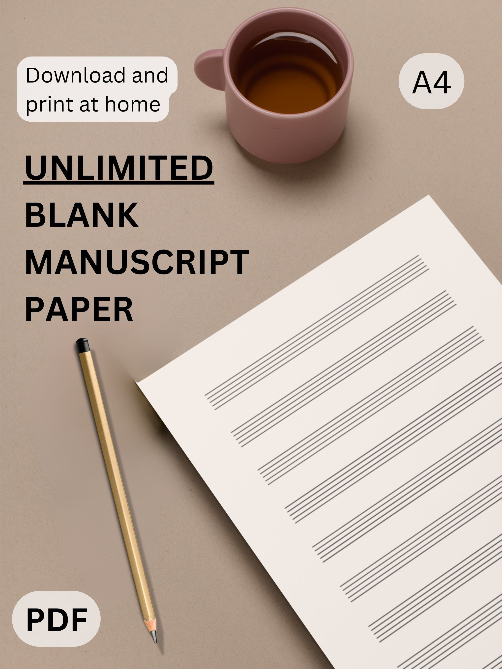 BLANK MANUSCRIPTS PAPER A4, Unlimited Print at Home Staff Paper, Ledger ...