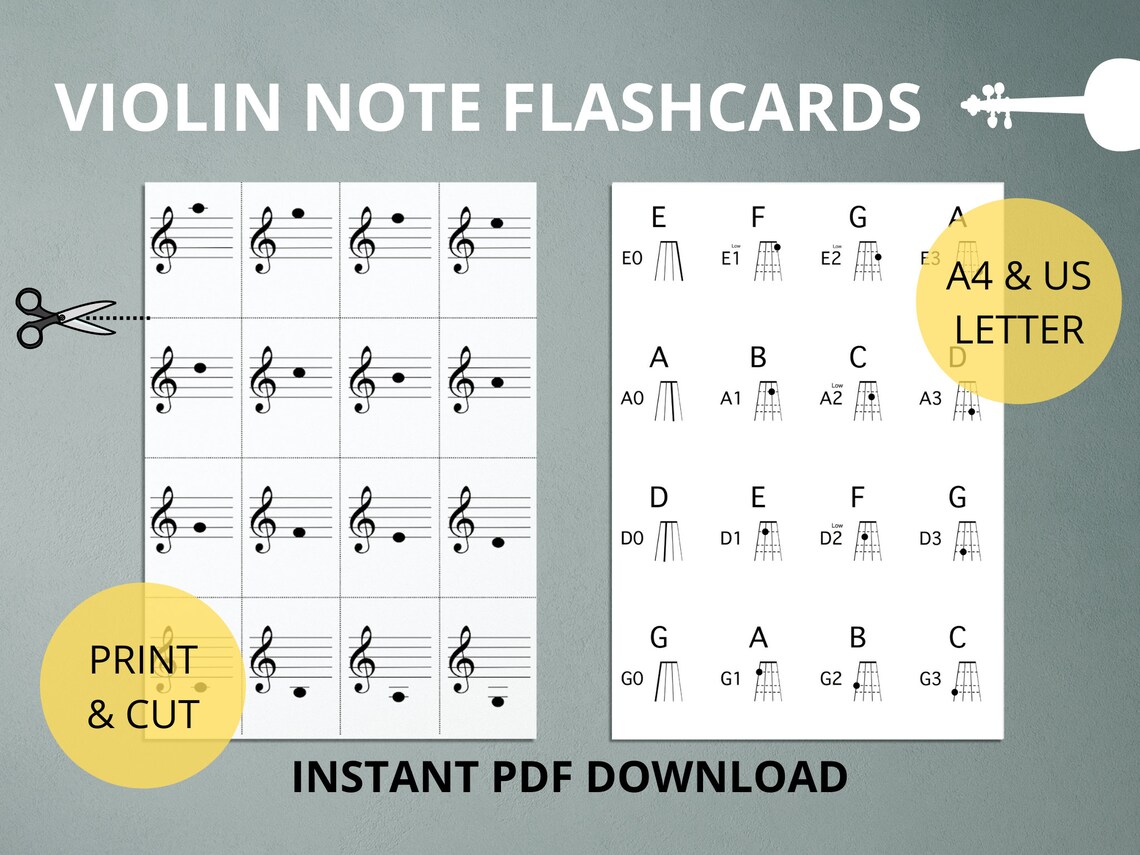 VIOLIN NOTE FLASHCARDS -instant Download, Learn the Violin Notes ...