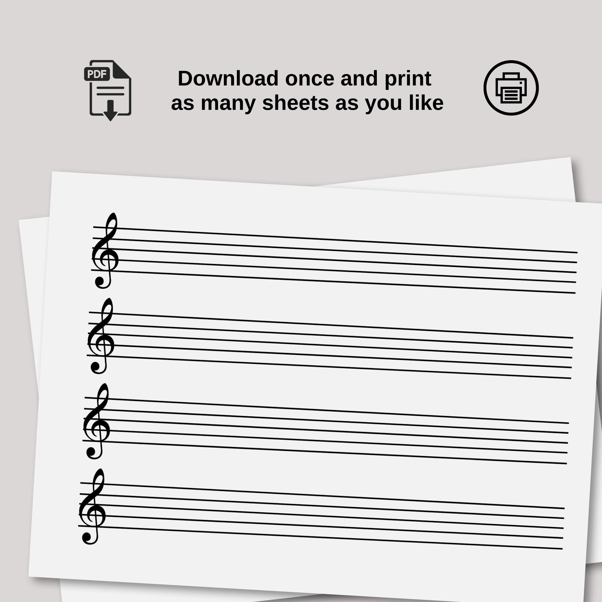 Blank Staff Paper for Kids, Landscape With Treble Clef, Printable Blank ...