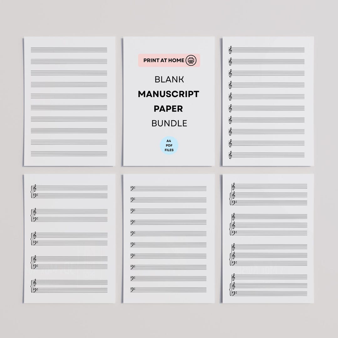 BLANK MANUSCRIPT PAPER Bundle, Printable Blank Sheet Music Paper, Piano ...