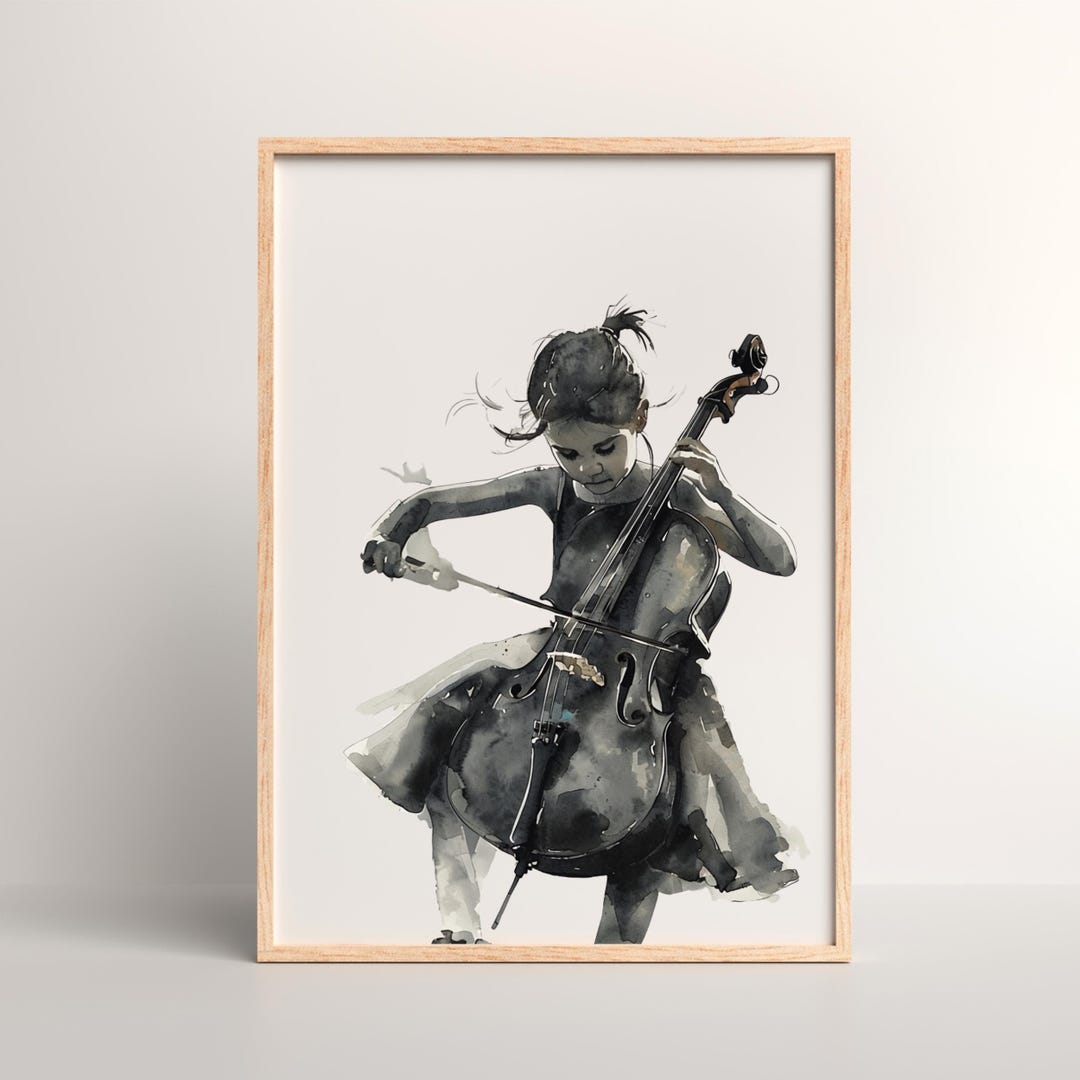 Cello Wall Art, Cello Poster, Cellist Gift, Young Cellist Ink Drawing ...