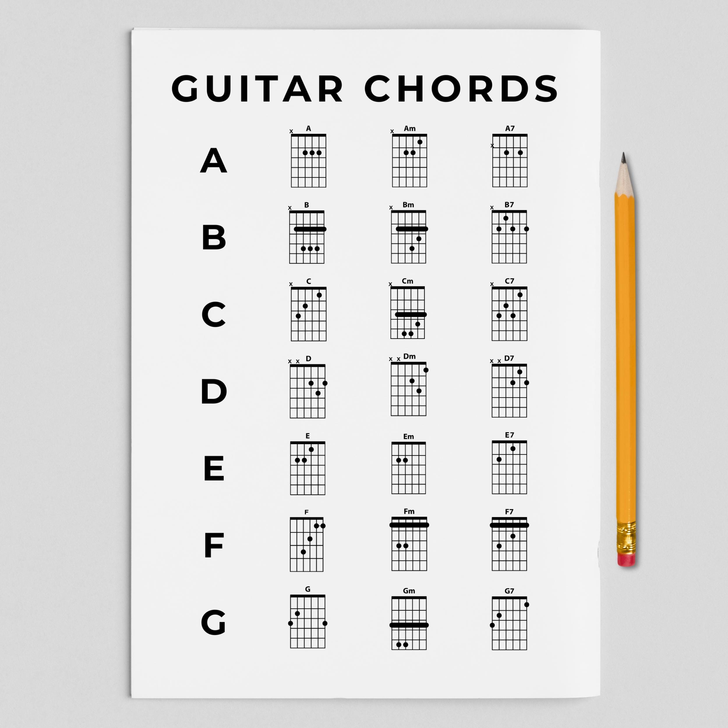 GUITAR CHORD CHART, Basic Guitar Chords, 24 Essential Guitar Tabs for ...