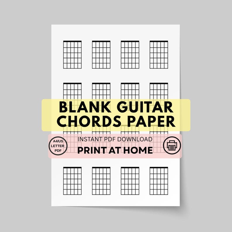 BLANK GUITAR CHORD Paper, Printable Download, Blank Tabs, Guitar Chord ...