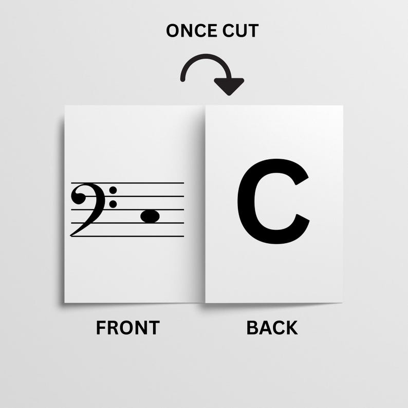 MUSIC NOTE FLASHCARDS Printable- Piano Note Flash Cards, Bass and ...