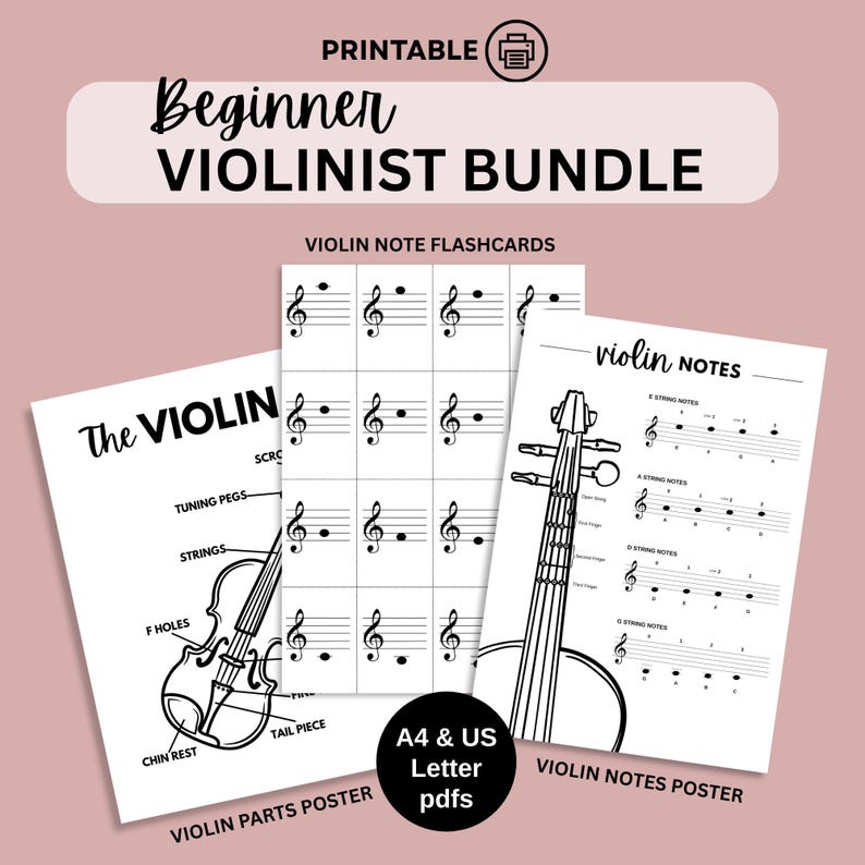 BEGINNER VIOLINIST BUNDLE, Violin Printable, Violin Notes, Violin ...