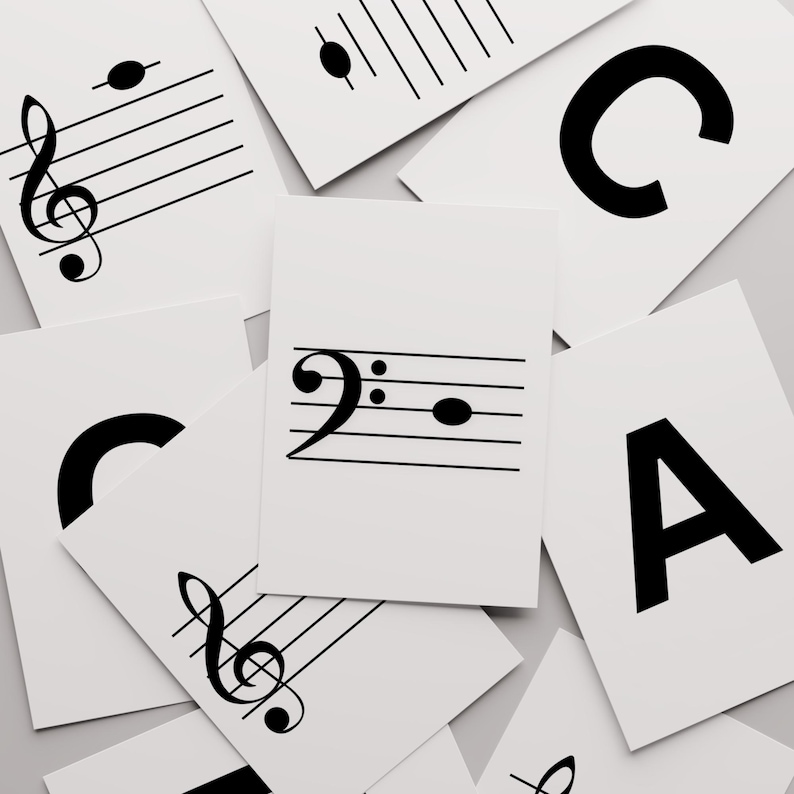 MUSIC NOTE FLASHCARDS Printable- Piano Note Flash Cards, Bass and ...