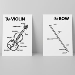 VIOLIN AND BOW Posters, Violin Anatomy Poster, Parts of the Violin and ...