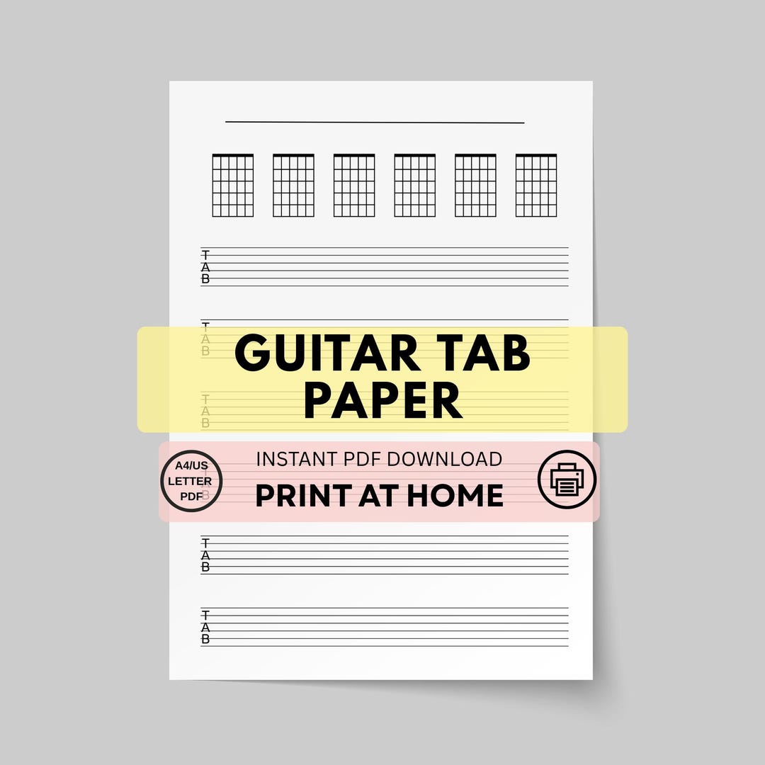 BLANK GUITAR TAB Paper, Printable Download, Blank Tabs, Guitar Chord ...