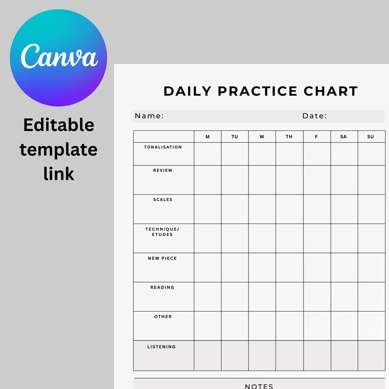 SUZUKI PRACTICE CHART, Music Practice Log, Editable Practice Sheet ...