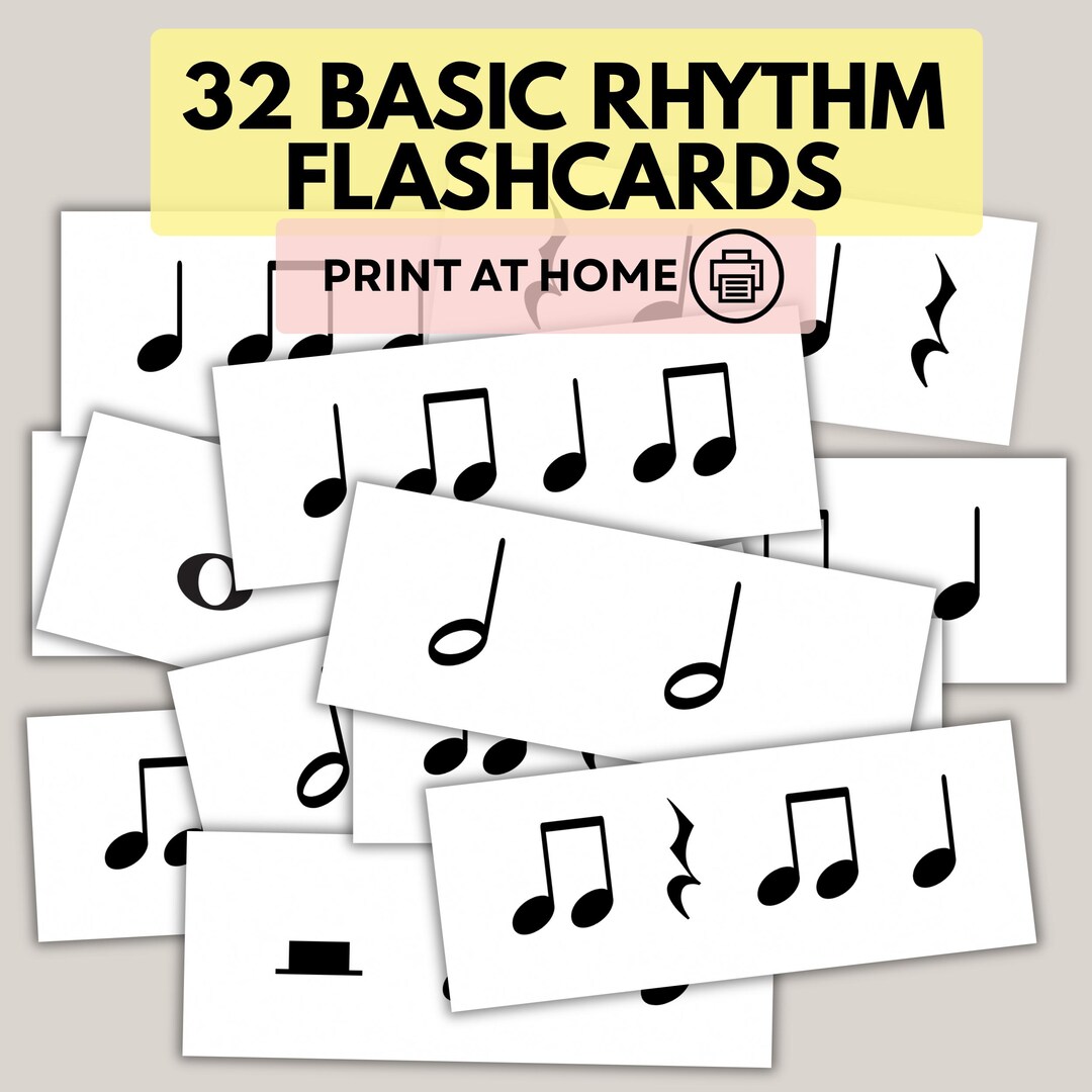 BASIC RHYTHM FLASHCARDS Printable, Music Flash Cards, Beginner Piano ...