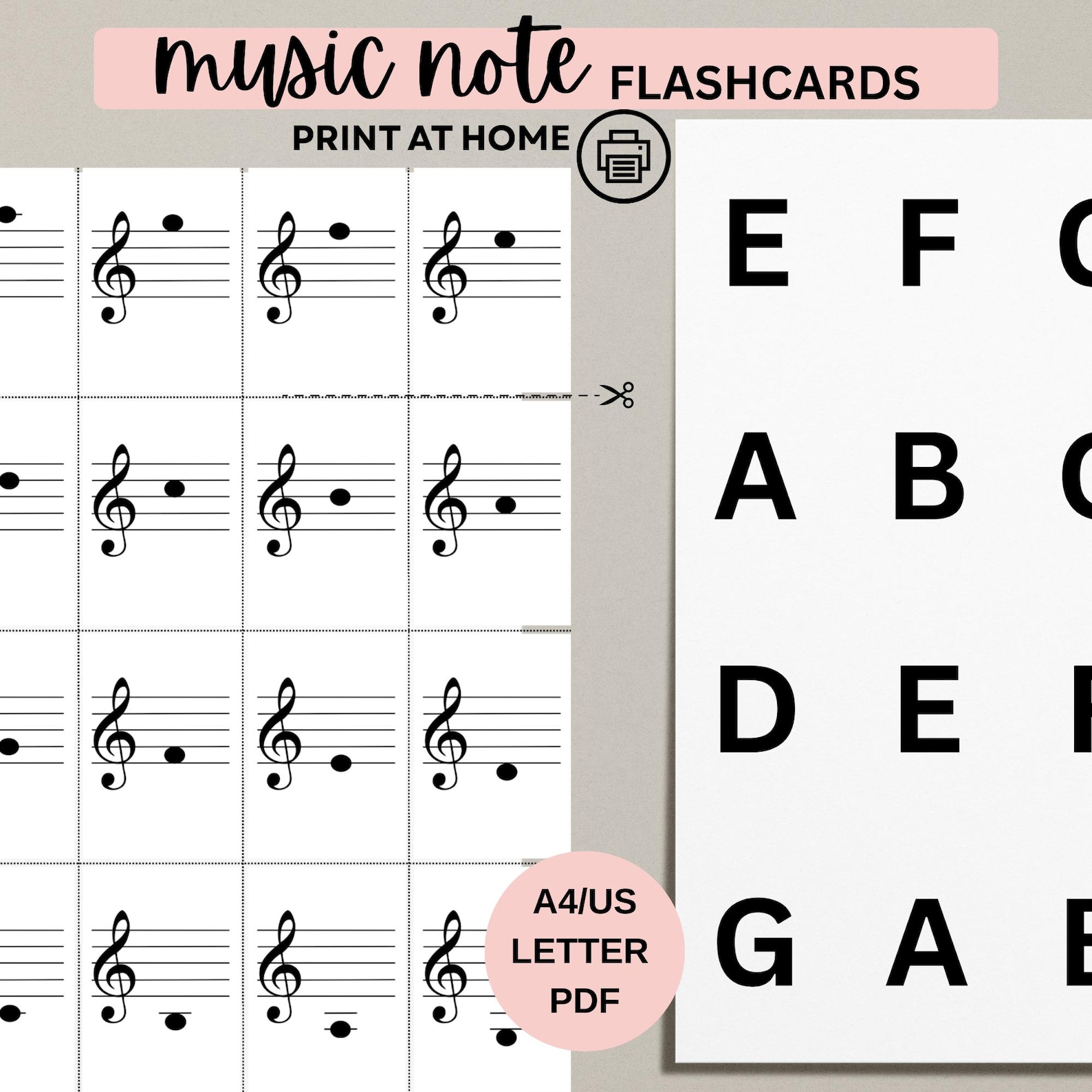 MUSIC NOTE FLASHCARDS Printable- Piano Note Flash Cards, Bass and ...