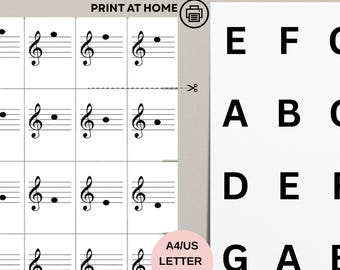 MUSIC NOTE FLASHCARDS Printable- Piano Note Flash Cards, Bass and ...