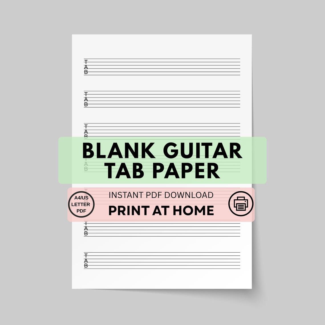 BLANK GUITAR TAB Paper, Printable Download, Blank Tabs, Guitar Chord ...