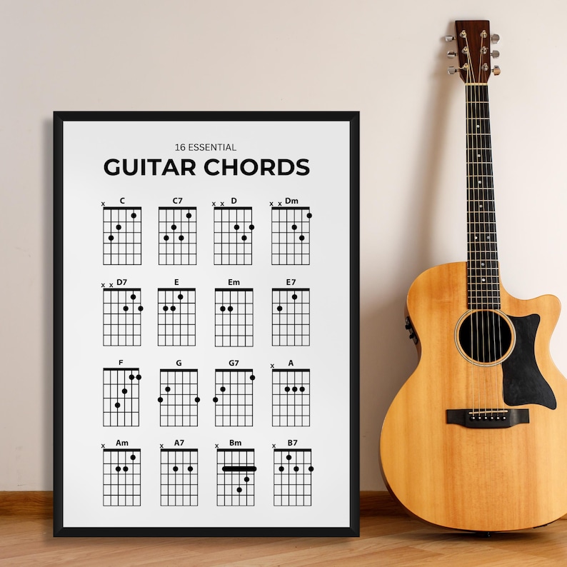GUITAR CHORDS CHART for Beginners, 16 Basic Guitar Chords, Essential ...