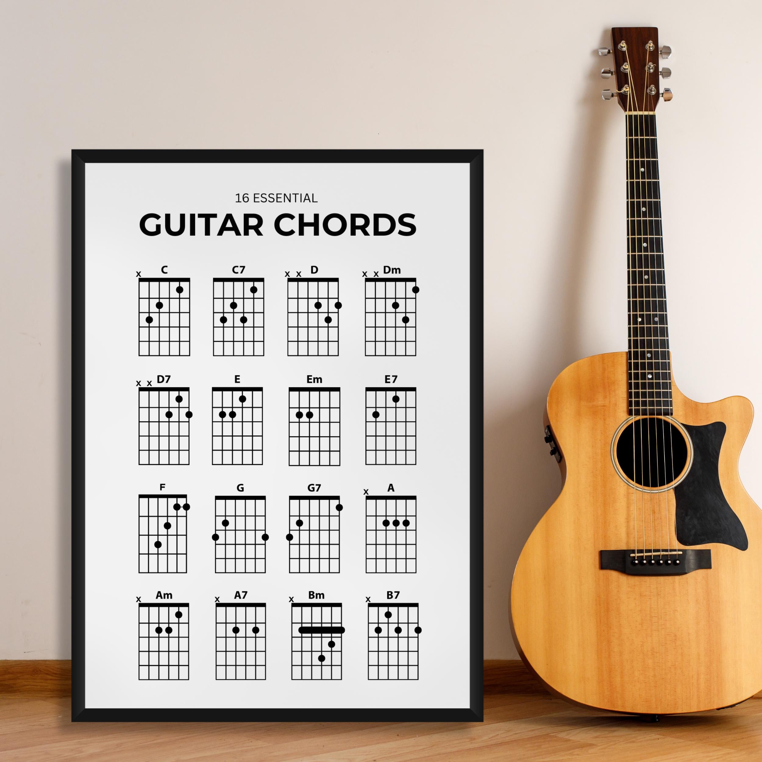 GUITAR CHORDS CHART for Beginners, 16 Basic Guitar Chords, Essential ...