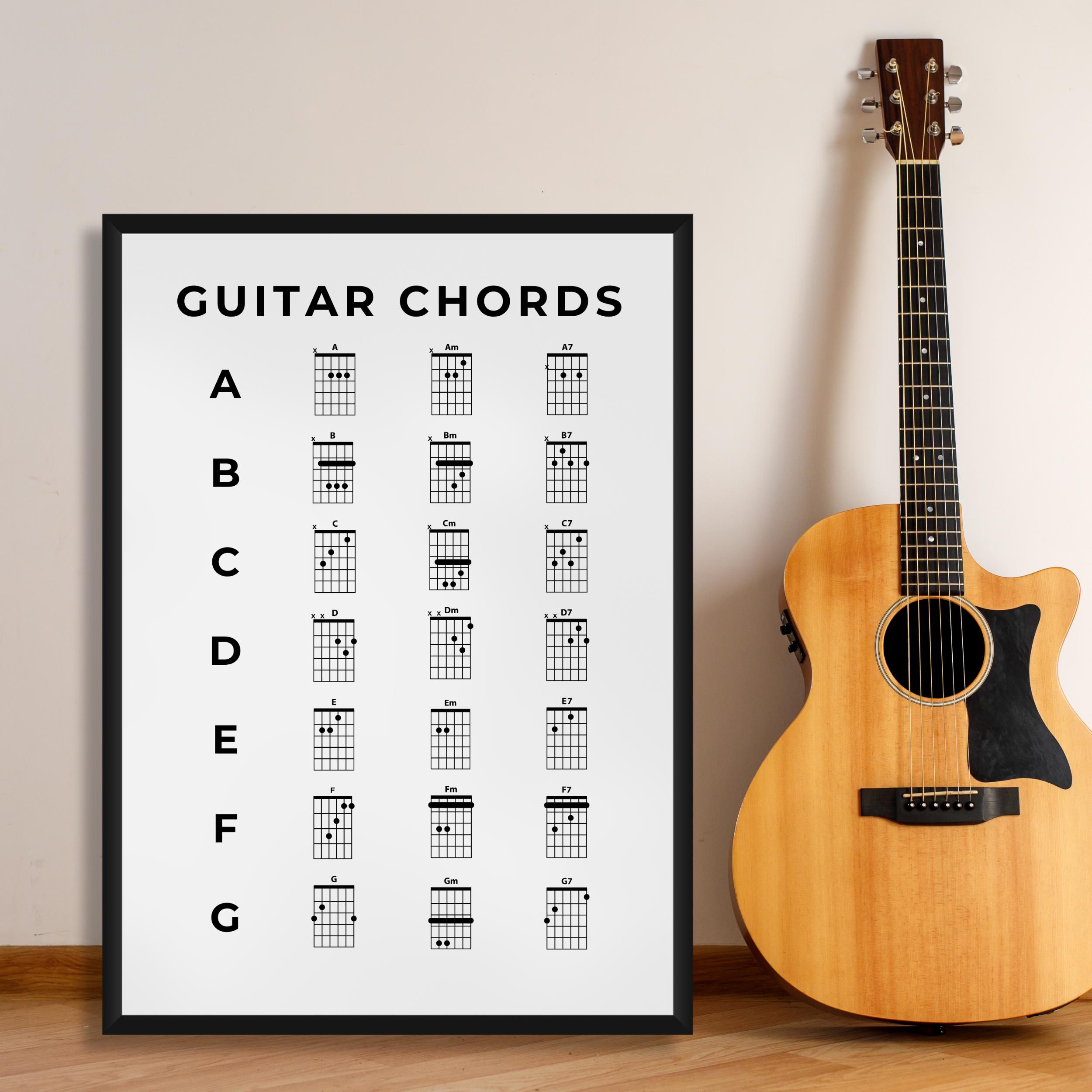 GUITAR CHORD CHART, Basic Guitar Chords, 24 Essential Guitar Tabs for ...