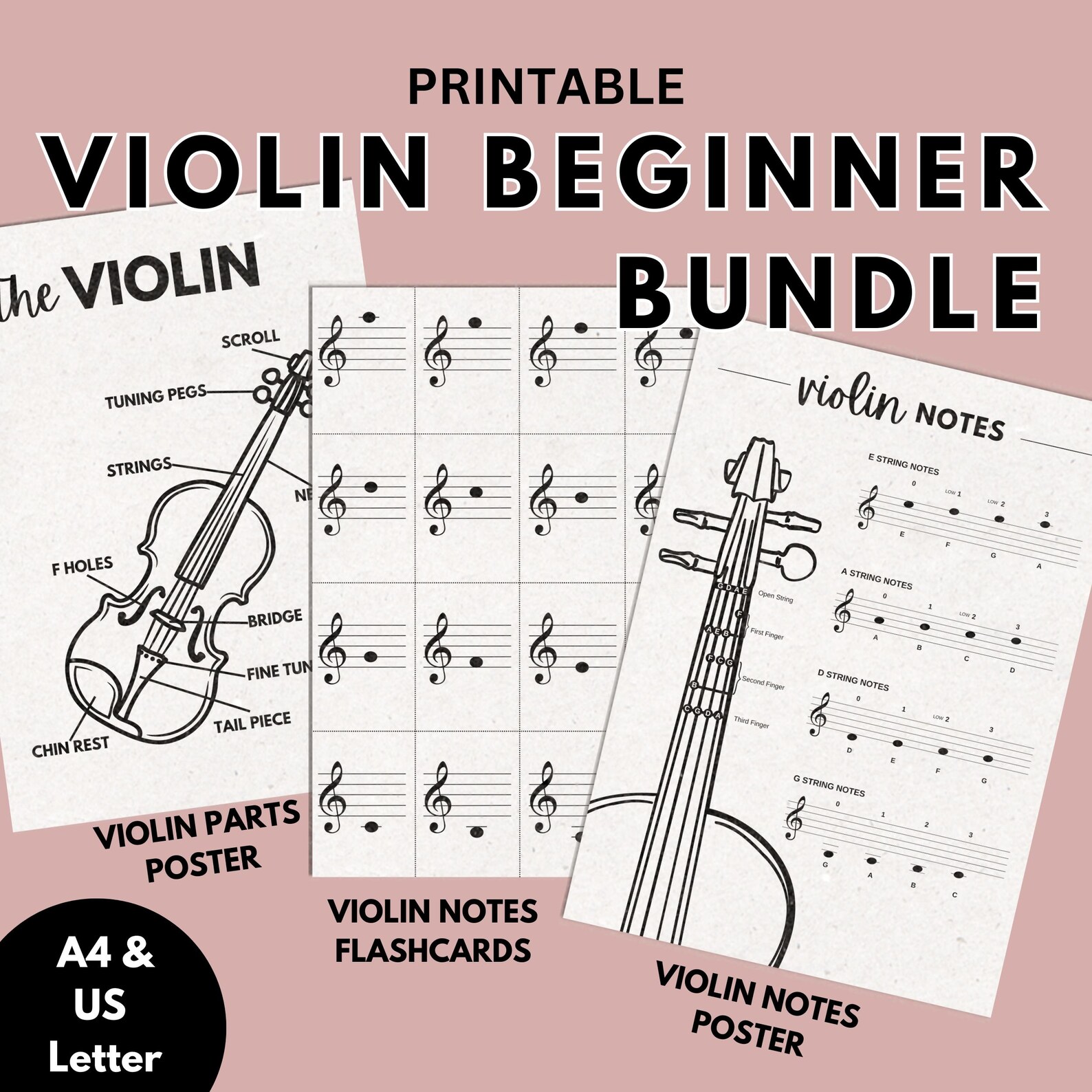BEGINNER VIOLINIST BUNDLE, Violin Printable, Violin Notes, Violin ...