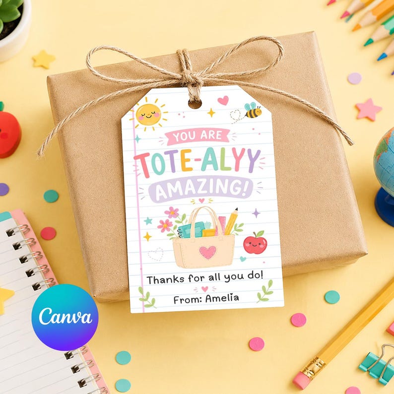 Tote-ally Amazing Teacher Gift Tag Printable | Funny Tote Bag Pun Thank ...