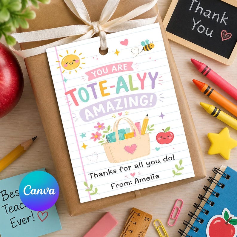 Tote-ally Amazing Teacher Gift Tag Printable | Funny Tote Bag Pun Thank ...
