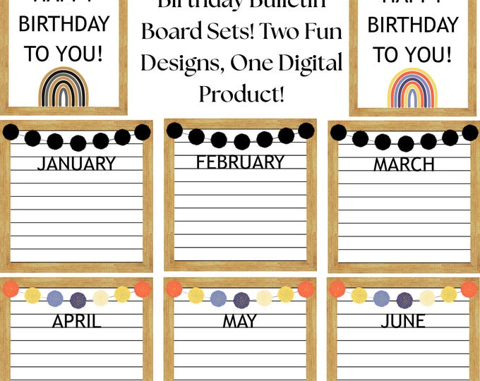 BOHO Rainbow Birthday Bulletin Board Birthday Display Editable - Etsy ...