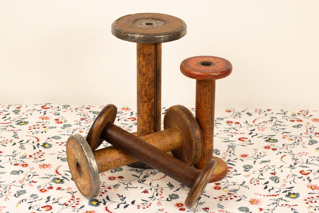Antique Industrial Wooden Spools From Textile Factory Large Tall ...