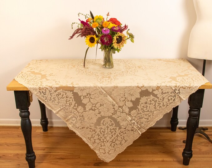 AUTHENTIC 1950's Quaker Lace Square Tablecloth With Original Box 72in X ...