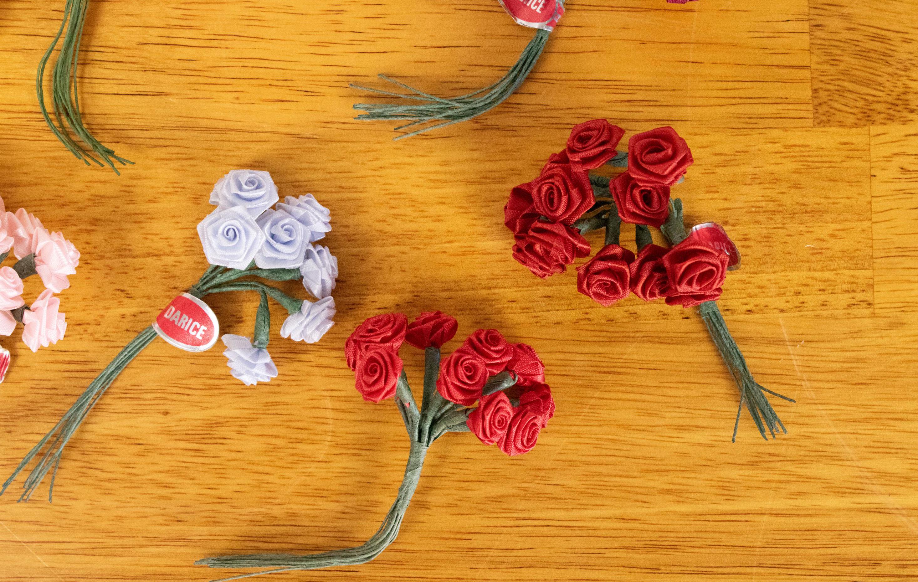 Vintage Ribbon Rosette Bundles -satin Roses on Floral Wire- for ...