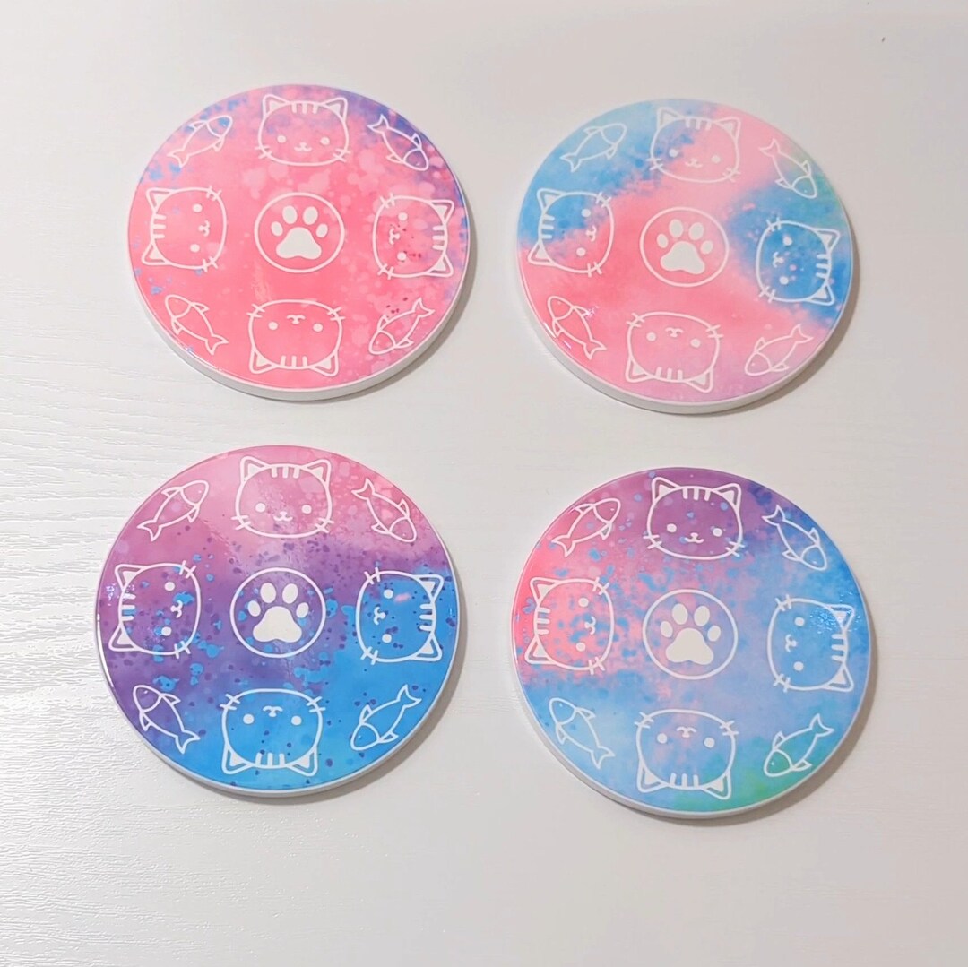 Cute Cat Coasters | Full Size Coasters | Round Coasters | Sublimation ...