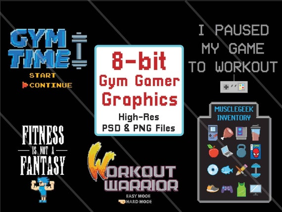 8-bit Gym Gamer Graphics 5 Graphics Gym Time Fitness is - Etsy
