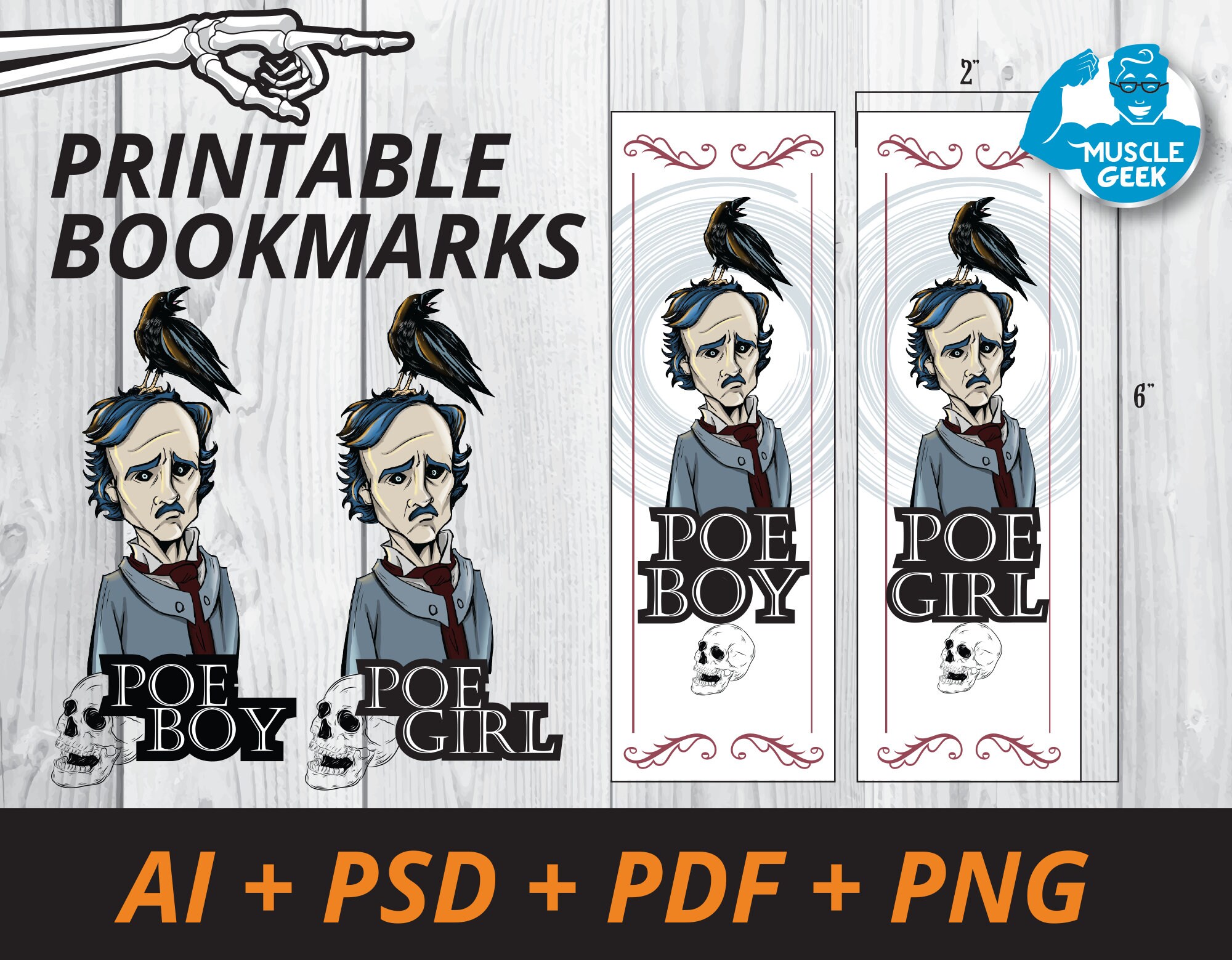 Poe Boy & Poe Girl Bookmarks and Clipart - Etsy