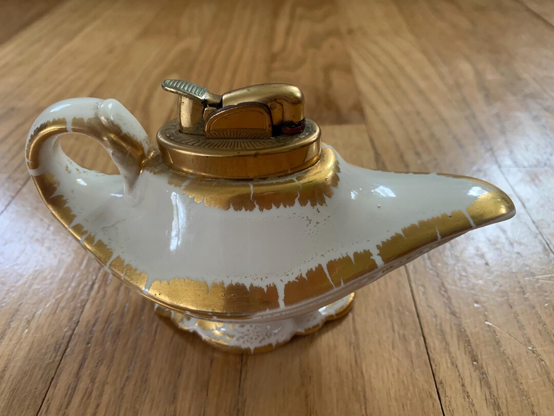 Vintage, Evan's, Aladdin's Genie Lamp, White and Gold Ceramic, Table ...