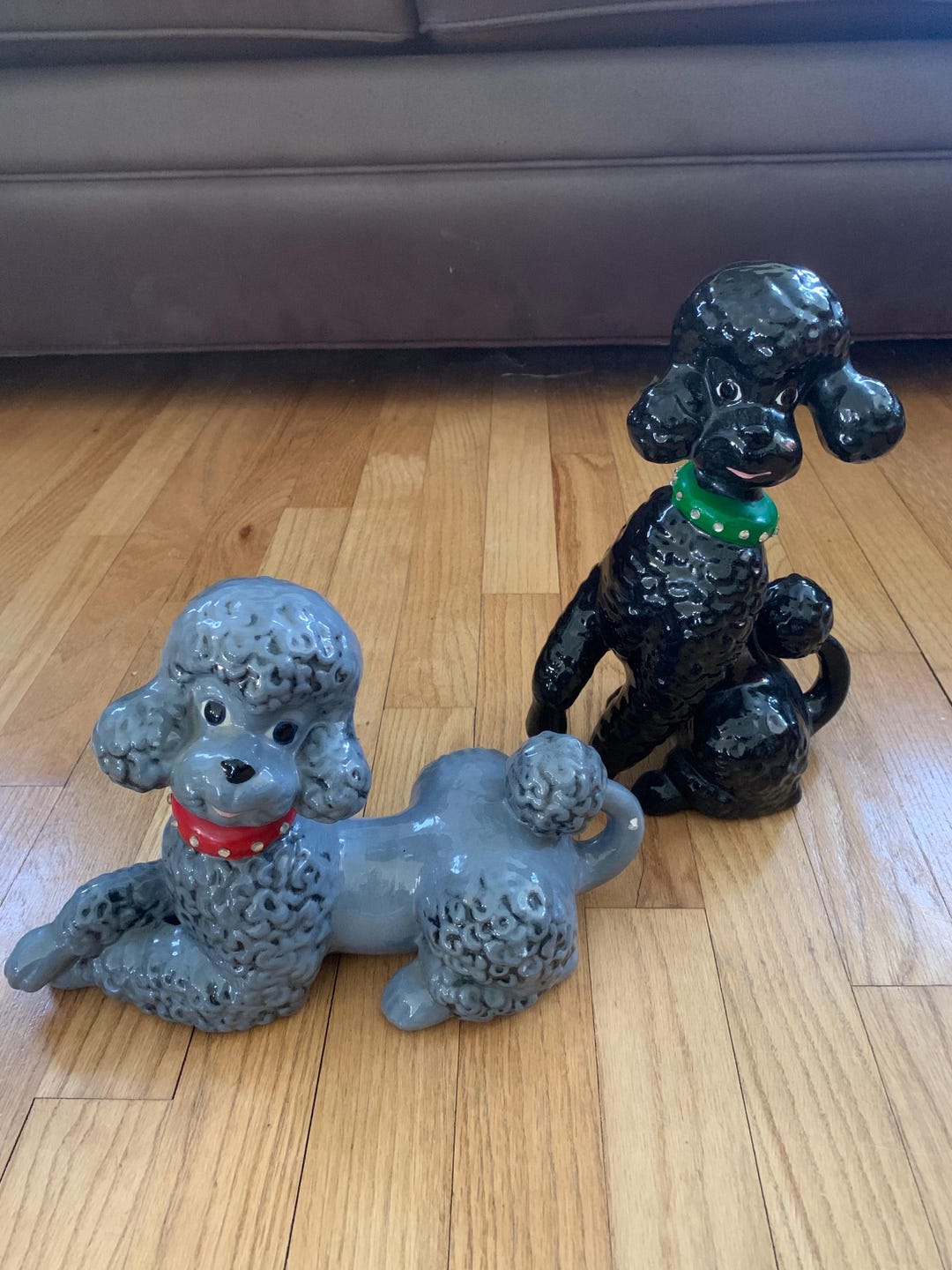 Vintage, Large, Ceramic, Black and Gray, Pair of Poodles With Jeweled ...