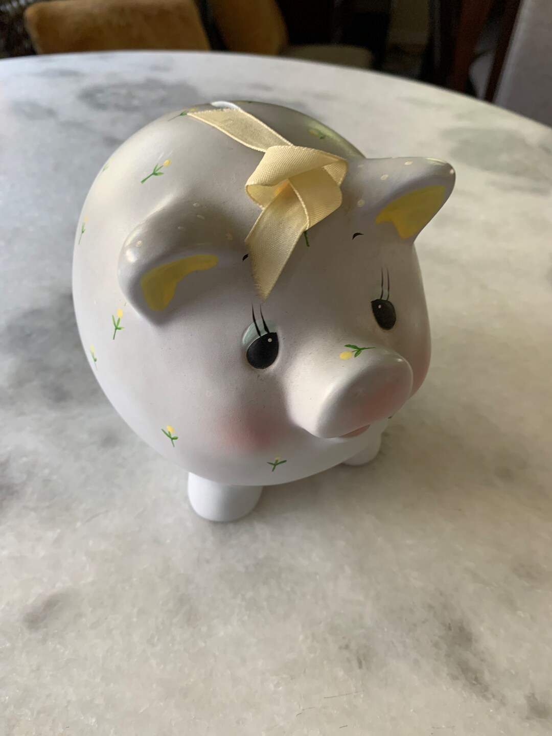 Vintage, Enesco, Pale Blue & Flowered, Piggy Bank, With Stopper, Made ...