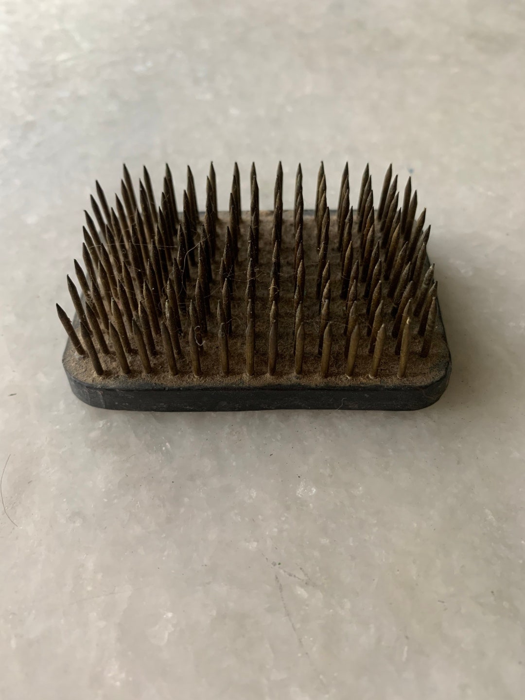 Small, Vintage, Gray, Rectangular, Cast Iron, Needle/pin, Flower Frog ...