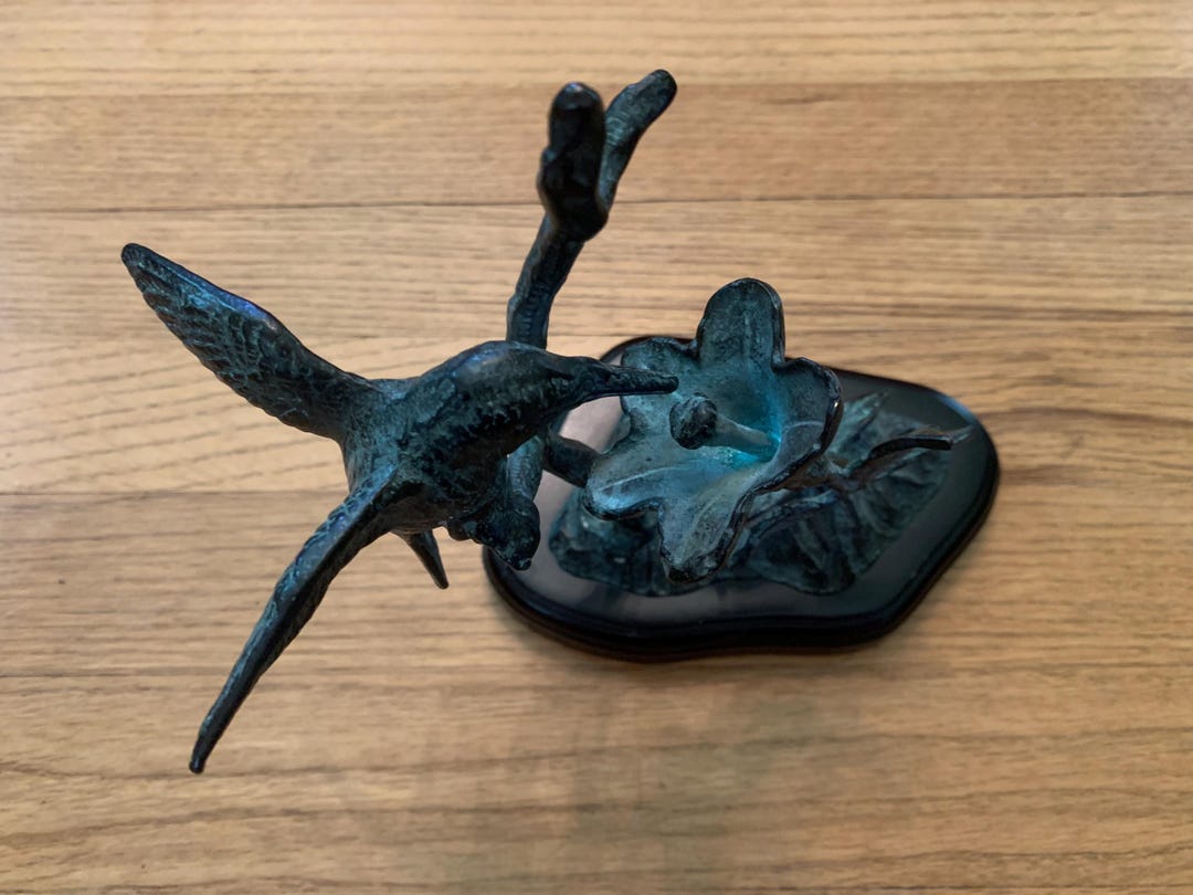 Vintage, Bronze Hummingbird and Flower Sculpture, on Wooden, Felt ...