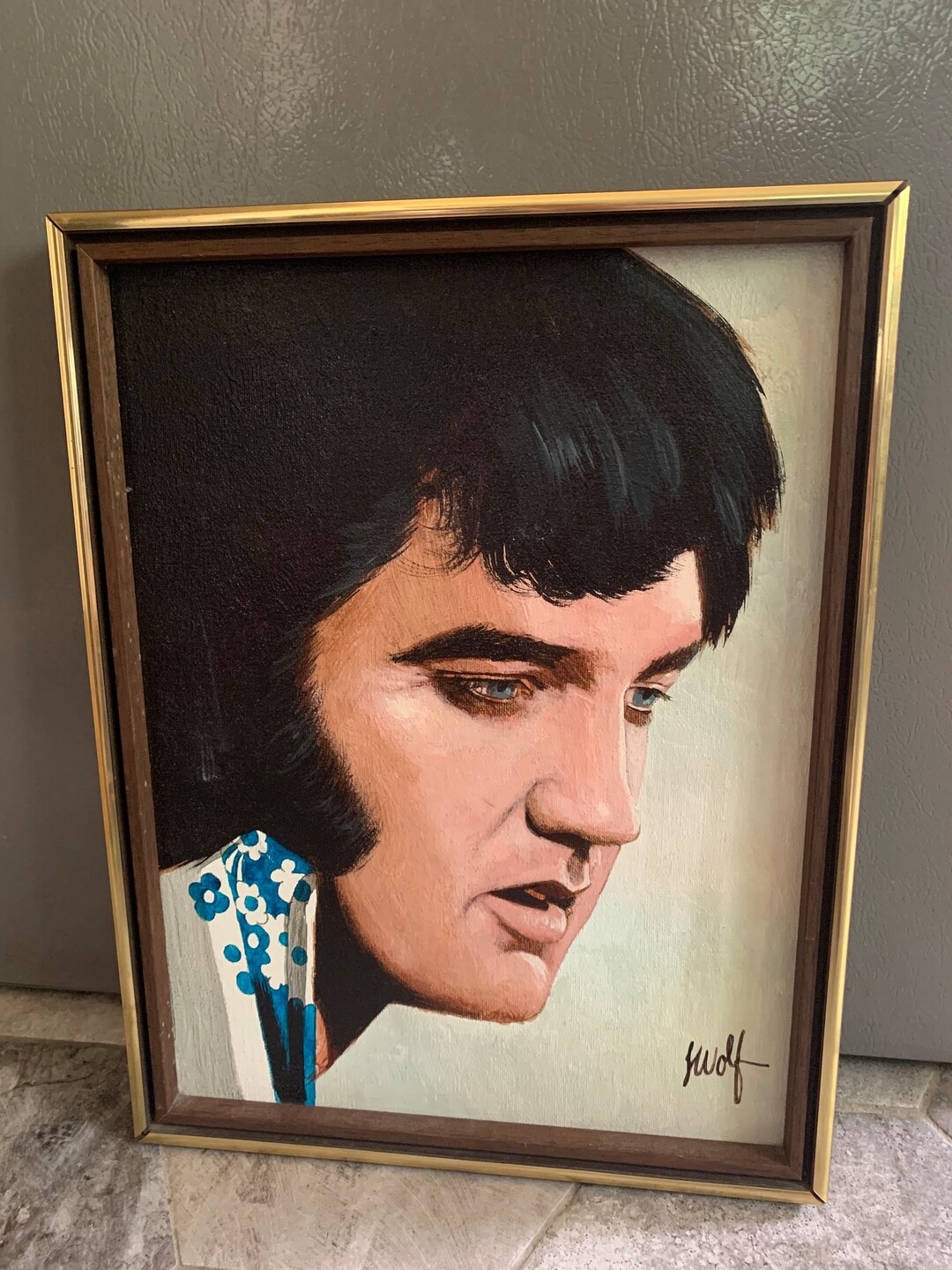 Vintage, Acrylic, Portrait of Elvis, Signed Wolf, Professionally Framed ...