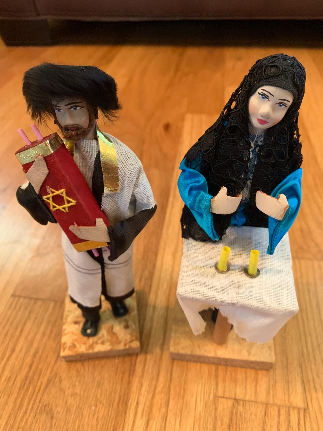 Vintage, Orthodox Jewish Couple Dolls, Woman Lighting Shabbat Candles ...