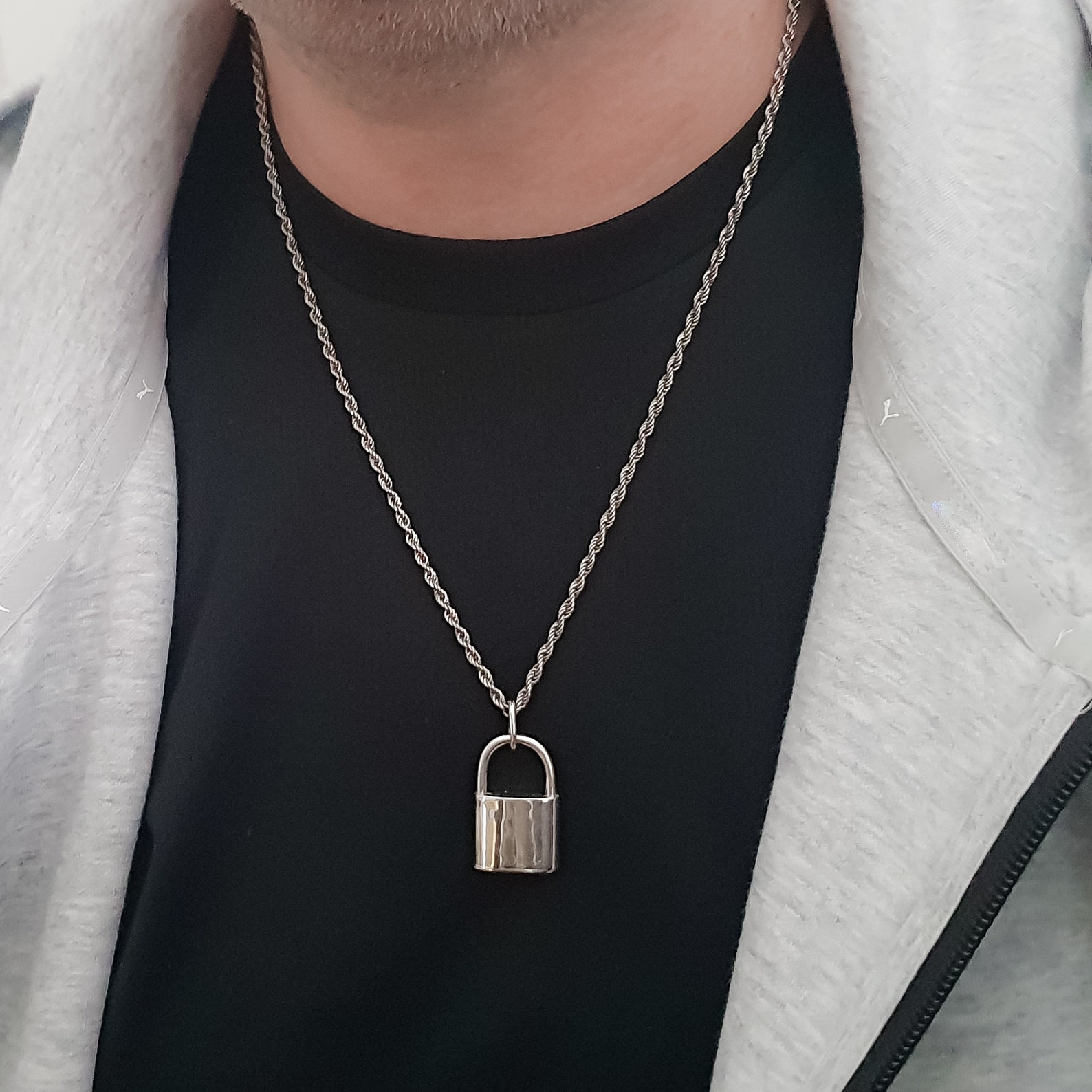 Initial Padlock Necklace for Men,925 Sterling Silver Lock Pendant, Lock ...