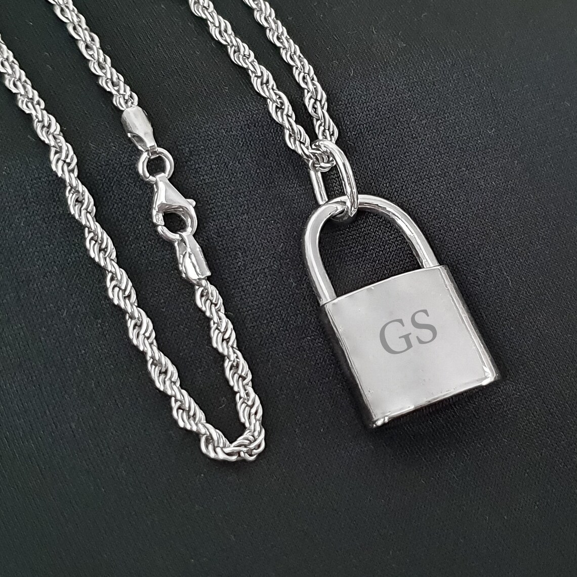 Initial Padlock Necklace for Men,925 Sterling Silver Lock Pendant, Lock Charm, Engraved Padlock ...