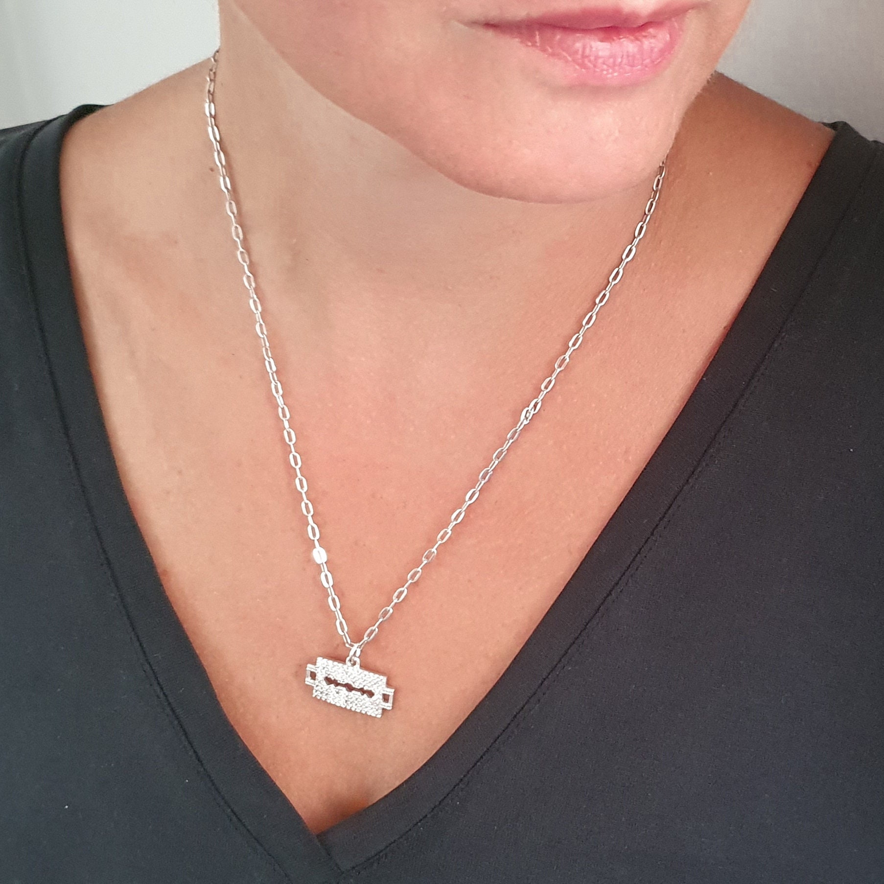 925 Sterling Silver Razor Blade Necklace,christmas Gift,valentines Day ...