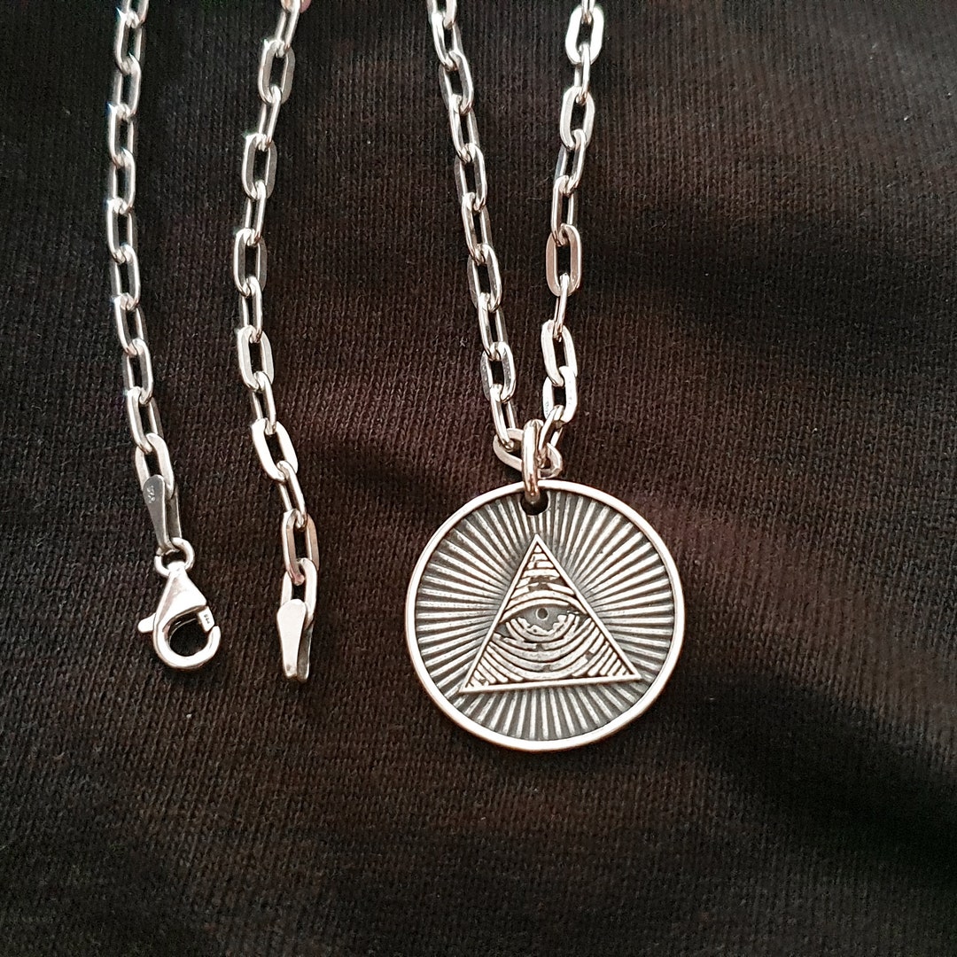 All Seeing Eye Silver Pendant, 925k Sterling Silver Eye of Providence ...