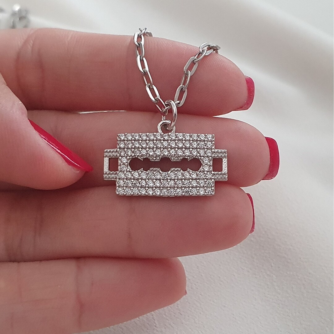 925 Sterling Silver Razor Blade Necklace,christmas Gift,valentines Day ...