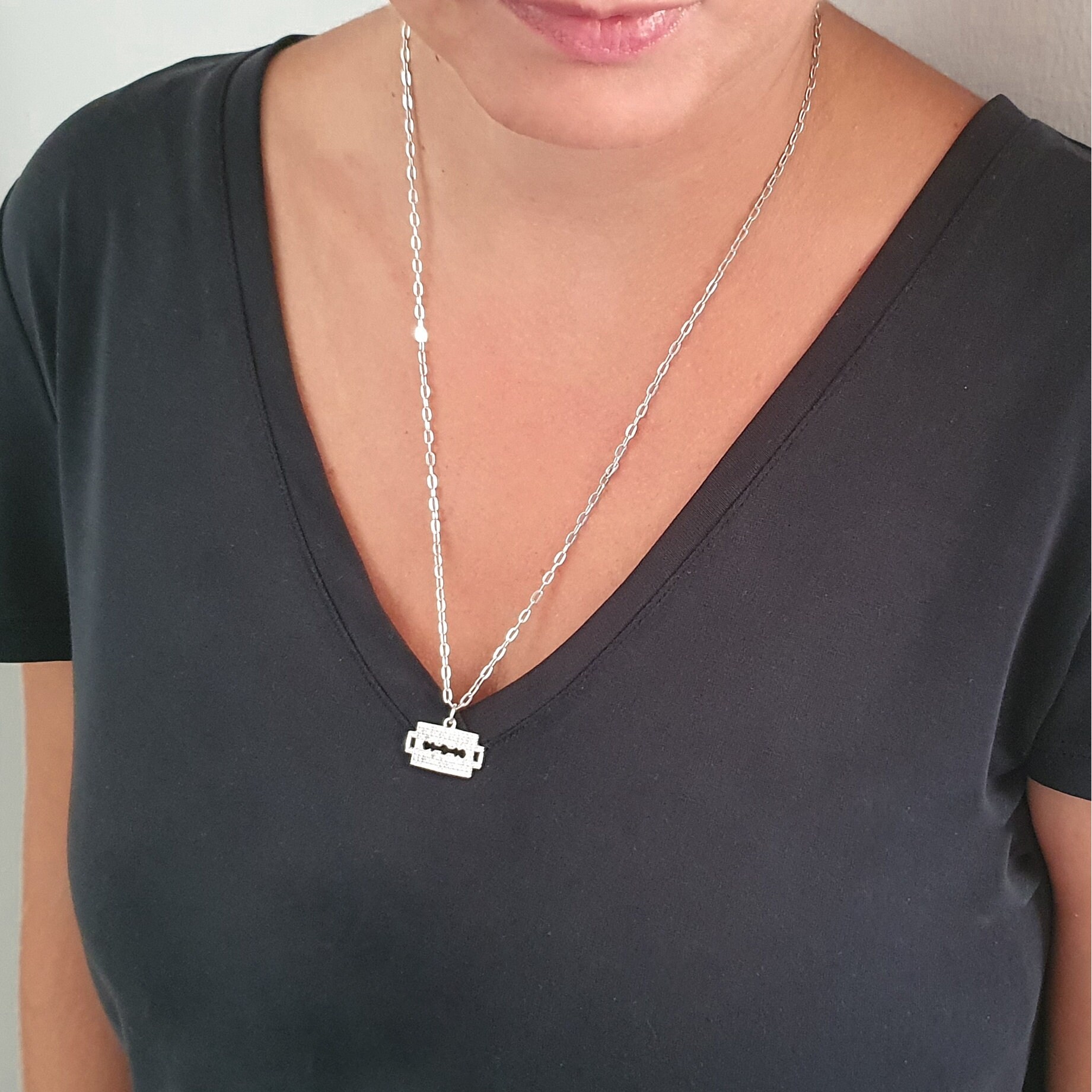 925 Sterling Silver Razor Blade Necklace,christmas Gift,valentines Day ...