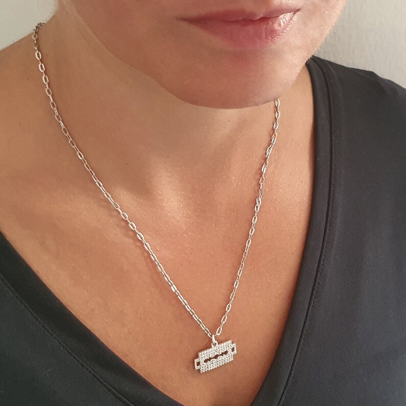 925 Sterling Silver Razor Blade Necklace,christmas Gift,valentines Day ...