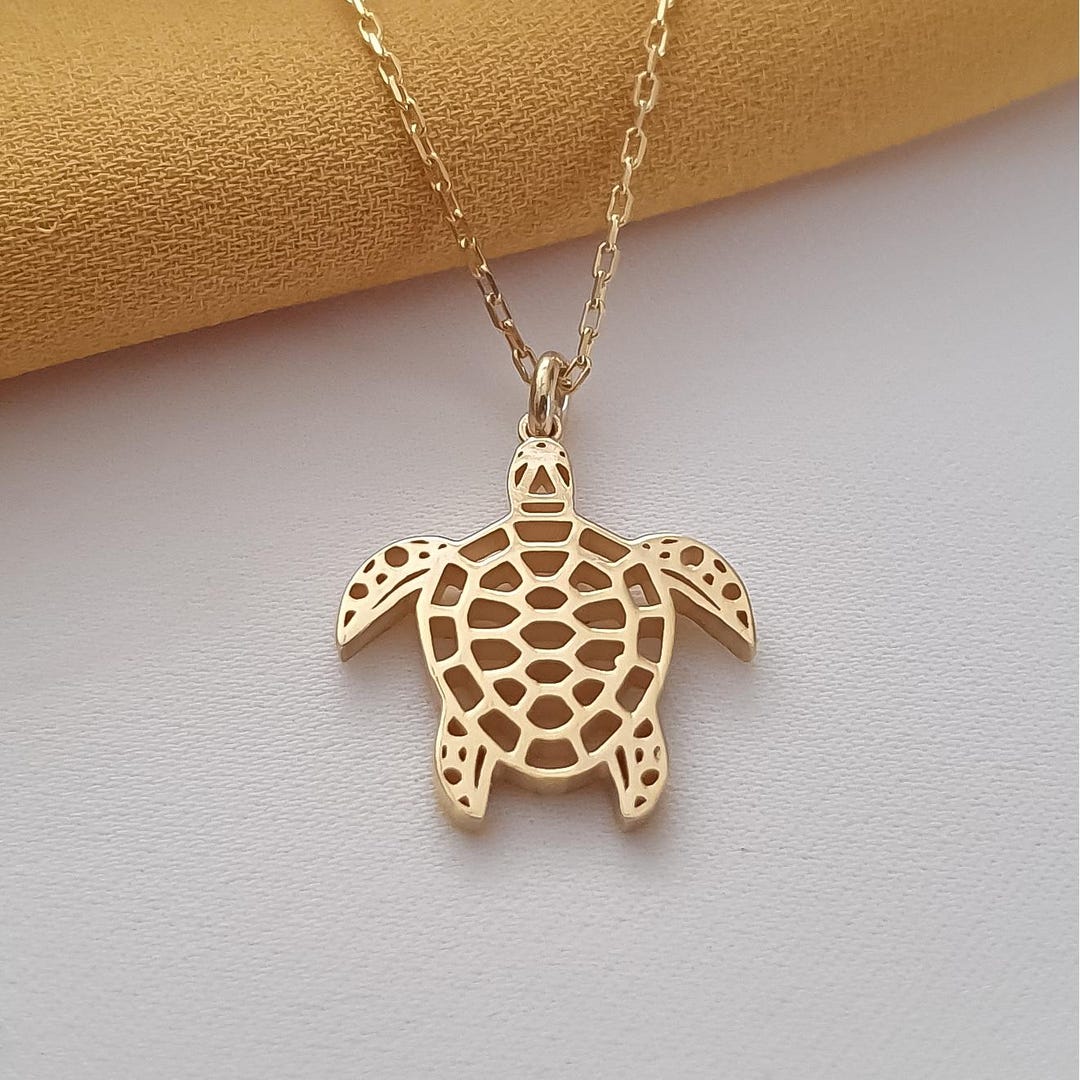 10k 14k Solid Gold Sea Turtle Necklace, Dainty Animal Origami Pendant,gift Turtle Necklace for ...