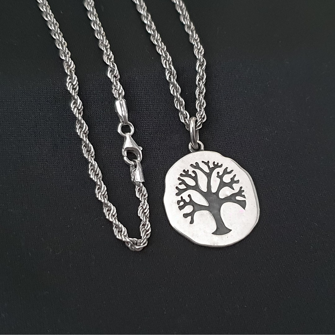 Tree of Life Silver Necklace for Men, Family Tree Silver Pendant, Coin ...
