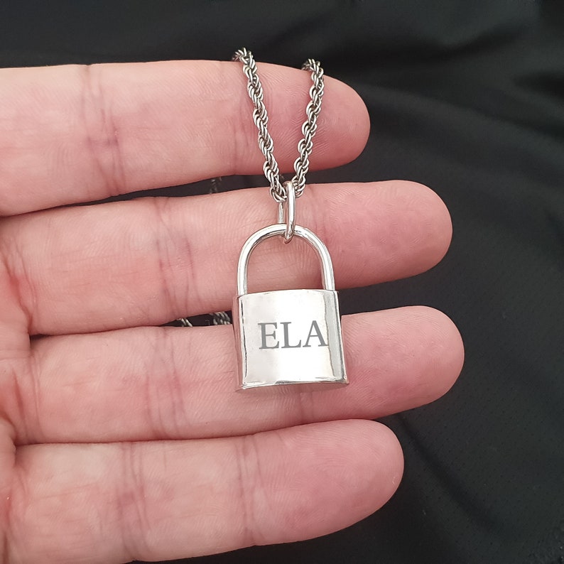 Initial Padlock Necklace for Men,925 Sterling Silver Lock Pendant, Lock Charm, Engraved Padlock ...