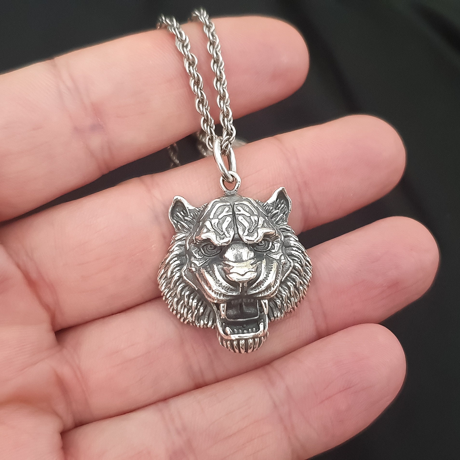 Tiger Necklace,tiger Head Pendant,gift Necklace for His,men Necklace ...