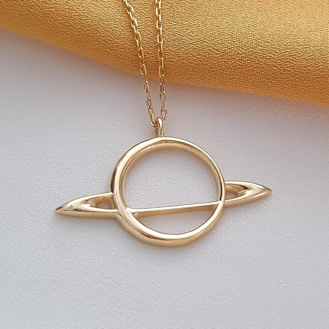 10k 14k Solid Gold Saturn Necklace,planet Charm Pendant, Astronomy ...